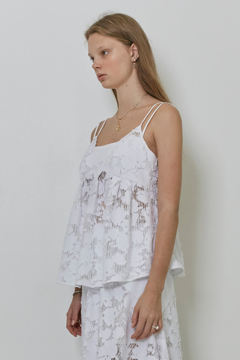 Burn-out denim lace top – GOEN.J 고엔제이