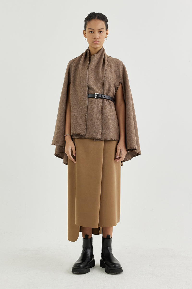 Scarf-neckline whip-stitch wool-blend cape – GOEN.J 고엔제이